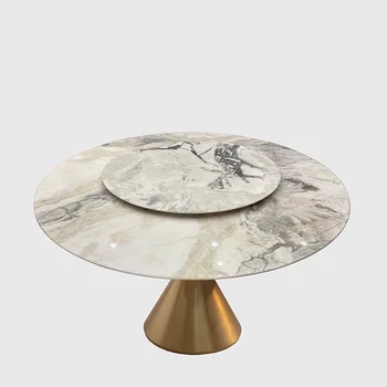 Kings-wing Oyster White Modern Marble Round Rotate Custom Dining Table ...