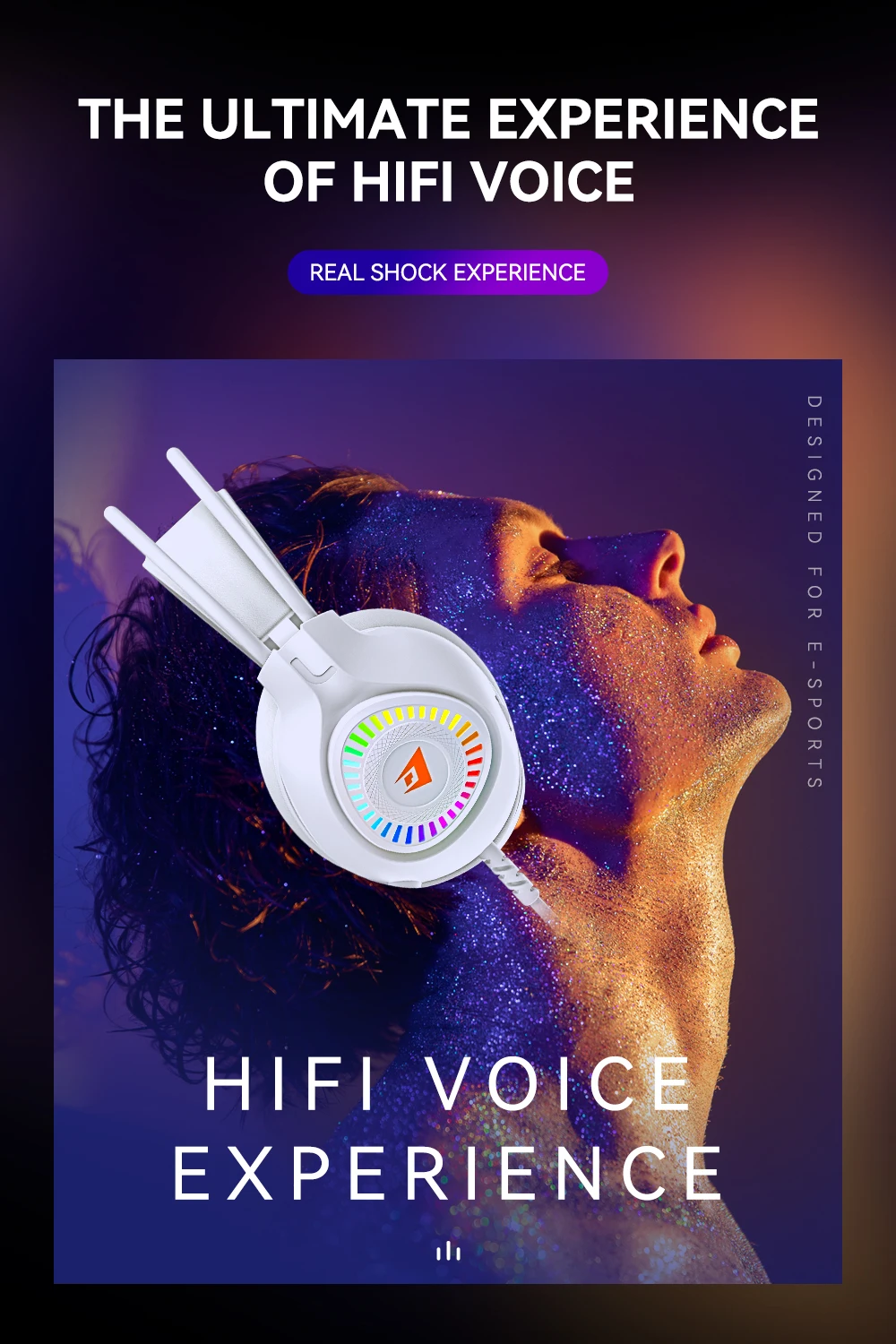 Jertech HG01 RGB Gaming Headset - Wired PC Headphones with ANC, Multicolor Lights for DJs ...