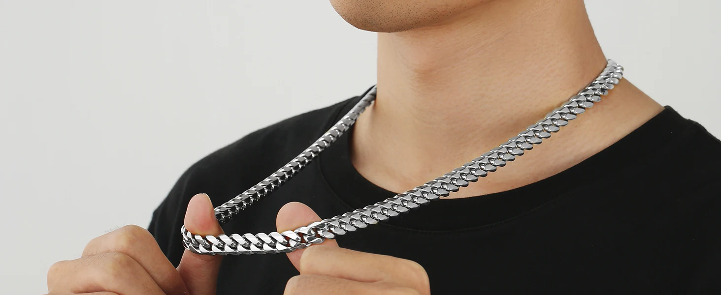 10MM 5MM Miami Cuban Link Diamond Cut Stainless Steel Necklace Men ...