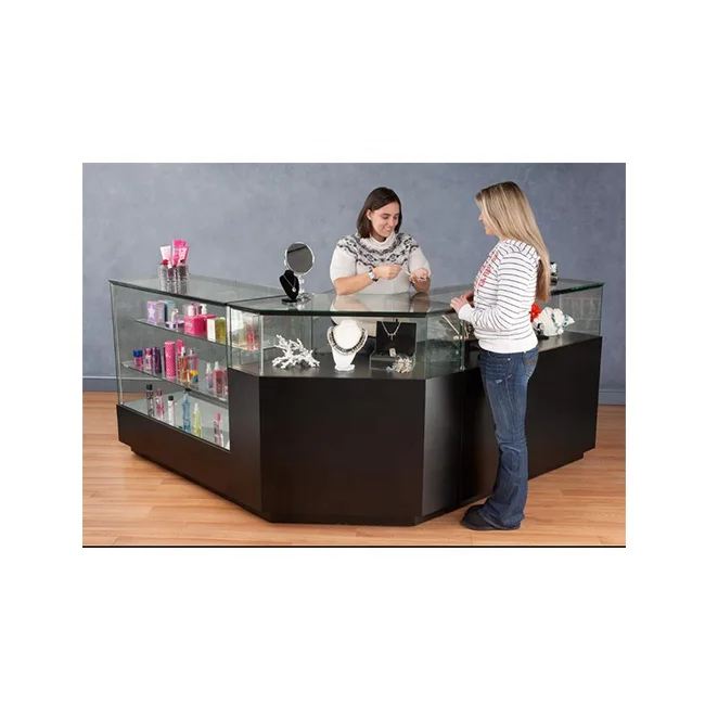 44" Quarter Vision Glass Led-lit Jewel Display Counter Corner Display ...