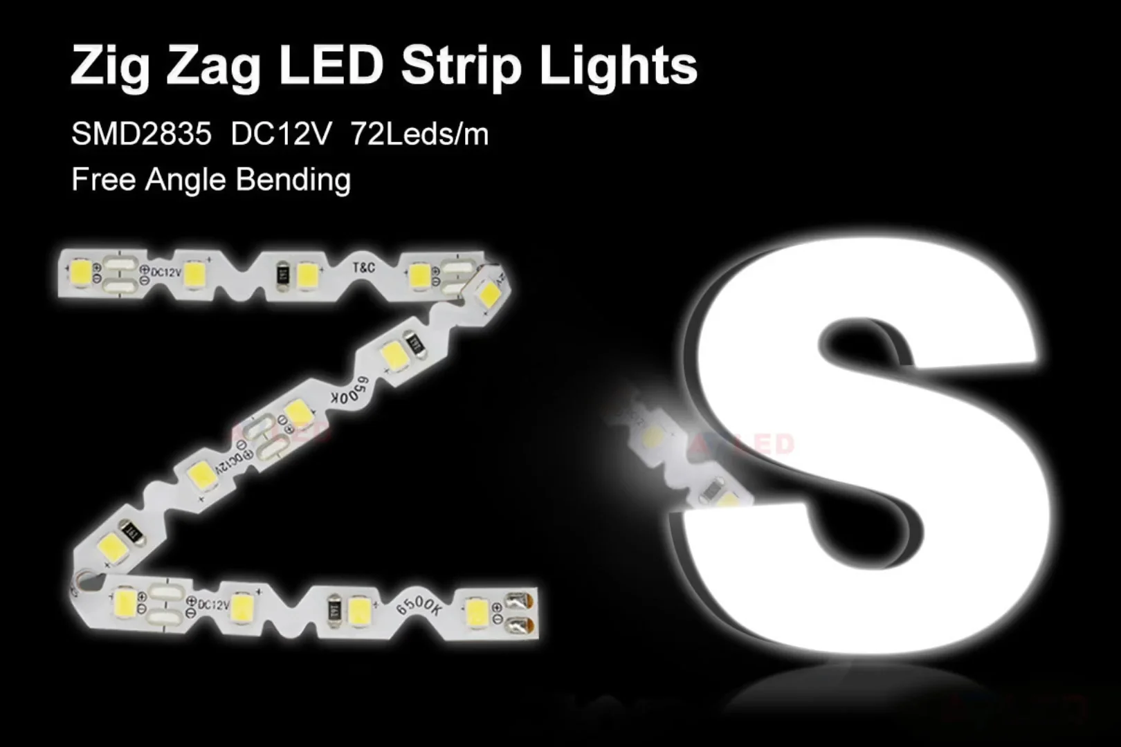 Smd2835 Bendable 72 Leds Zig Zag Strip Light 3000k/4000k/6500k/red/green/blue/yellow Dc12v Ip20 ...