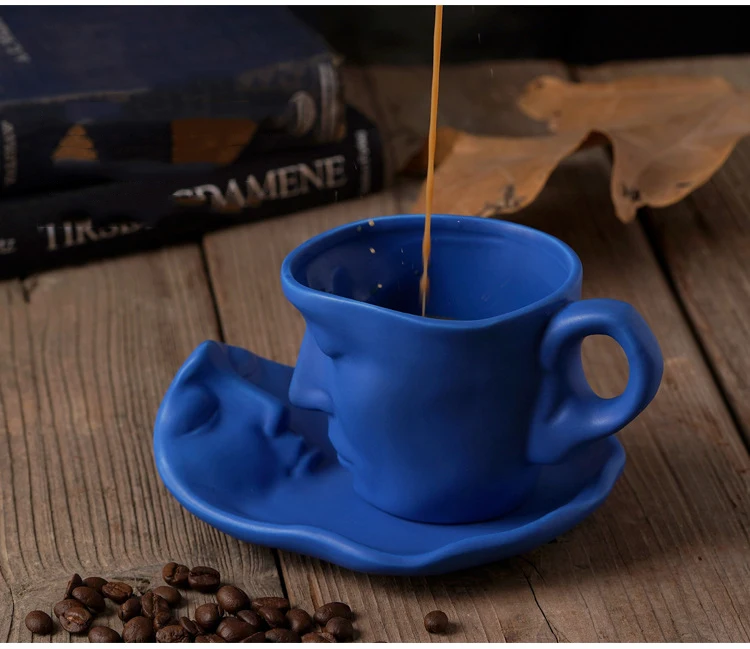 Unique Face Shape Ceramic Cup And Saucer Kiss Coffee Cup Set Afternoon ...
