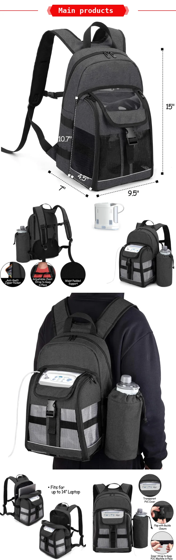 Portable Oxygen Concentrator Backpack Oxygen Travel Carrying Bag Oxygen ...