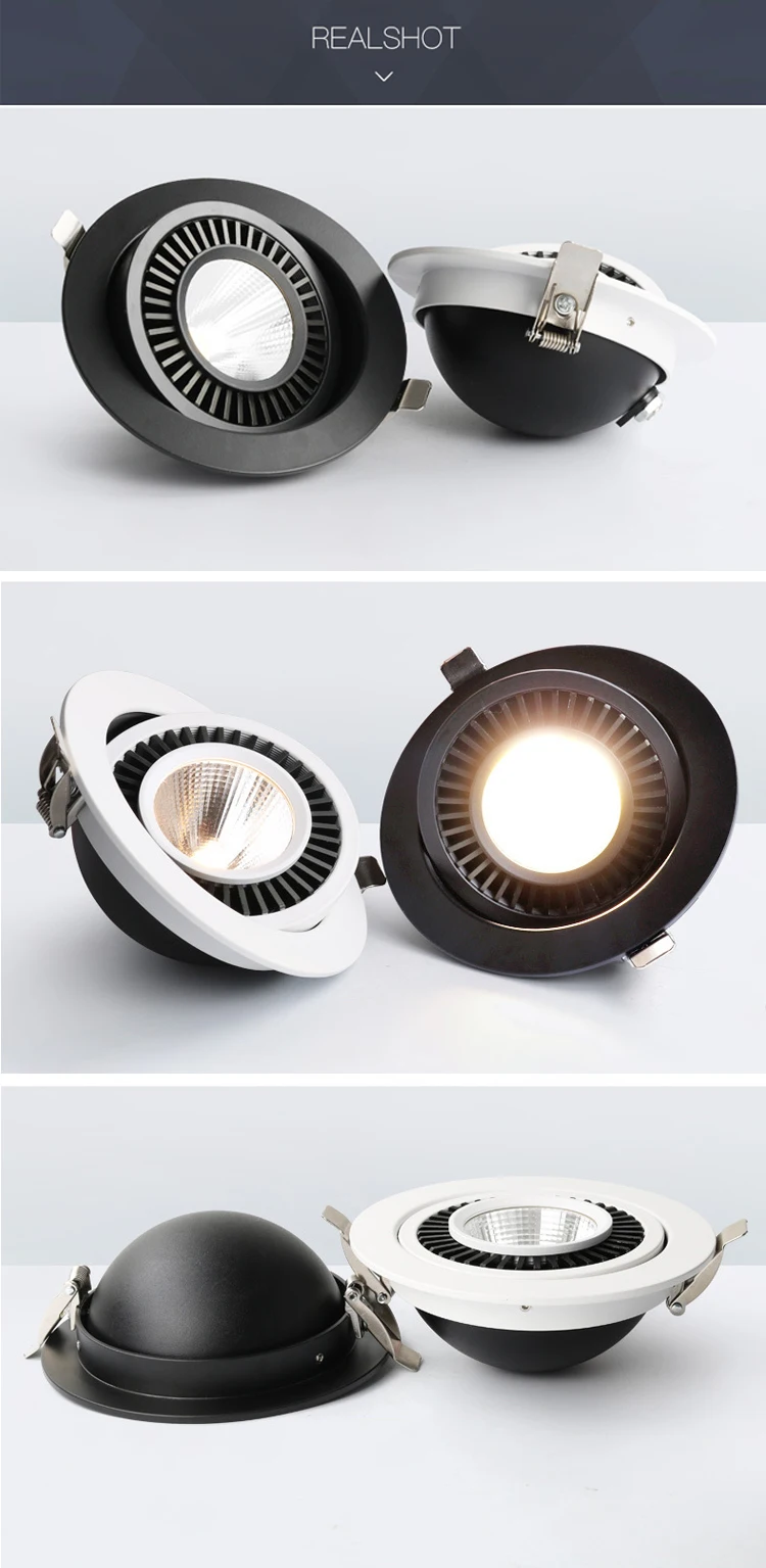 Rotatable Angle Round Recessed COB Spotlight 3W 5W 7W 12W 15W Black ...