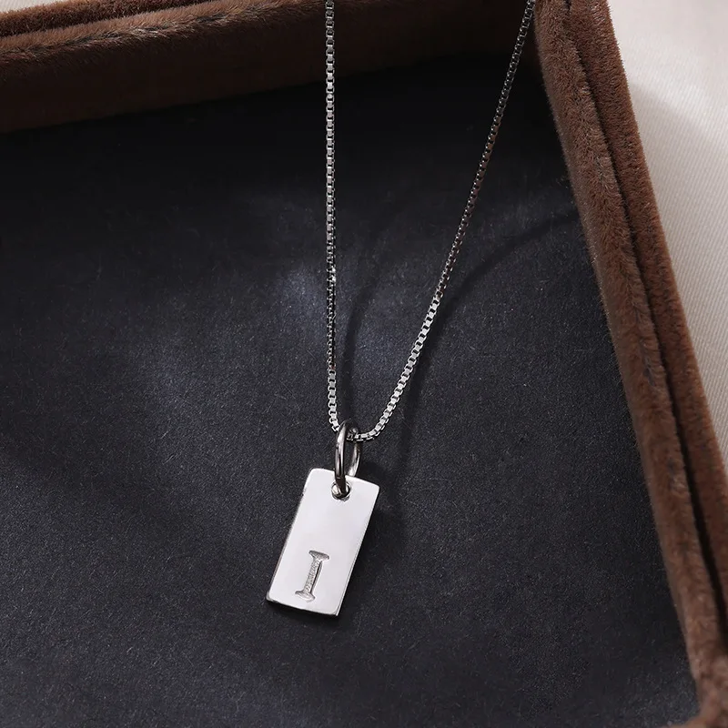 S925 Silver Simple Square Sign Letters Necklace Cold Wind Light Luxury ...