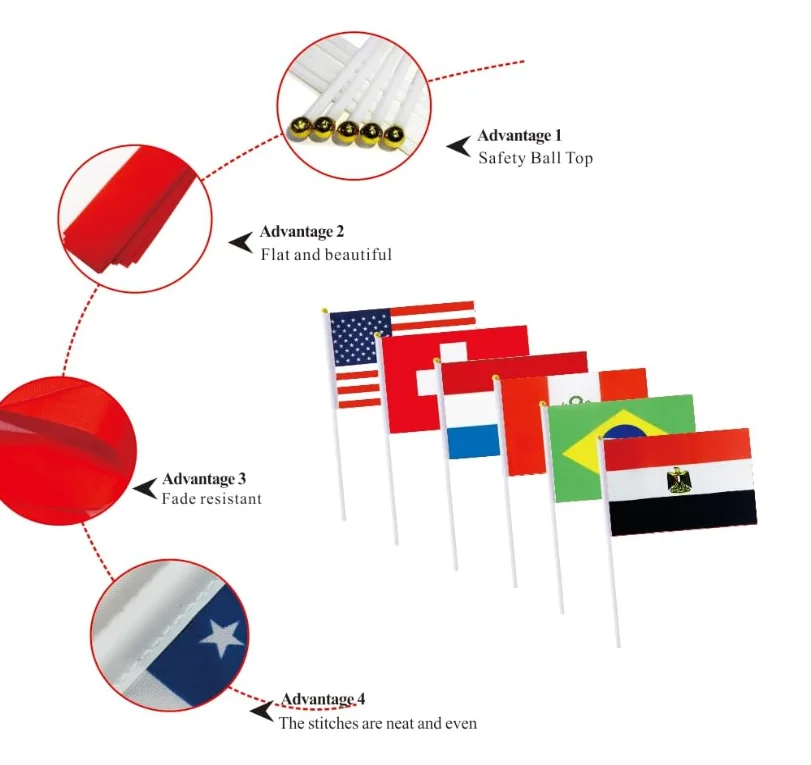 Countries Flags International World Hand Held Waving Flag With Pole for ...