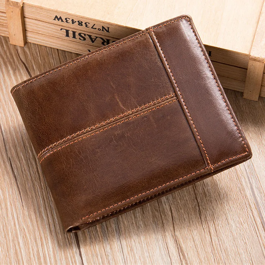 Vintage Men Genuine Leather Wallet Anti-theft Short Male Purses Money ...