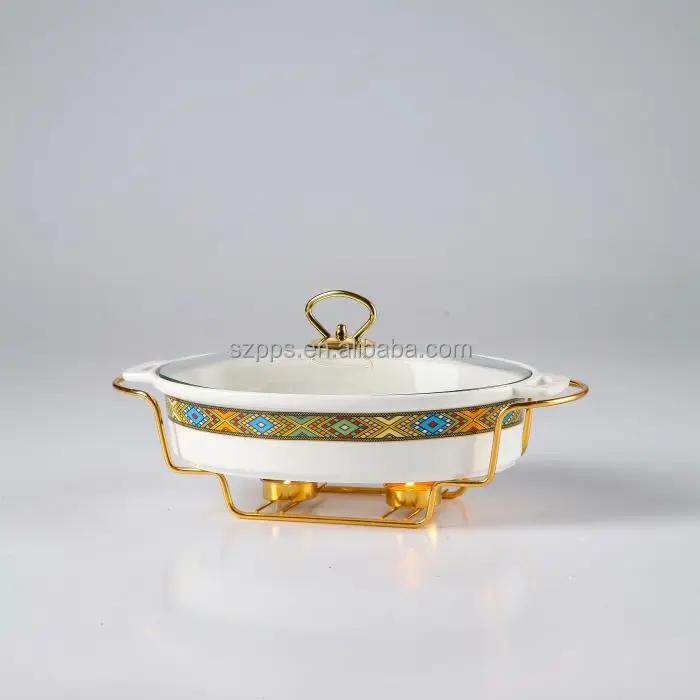 Ceramic Chafer Buffet Food Server Warmer Tray with Handles