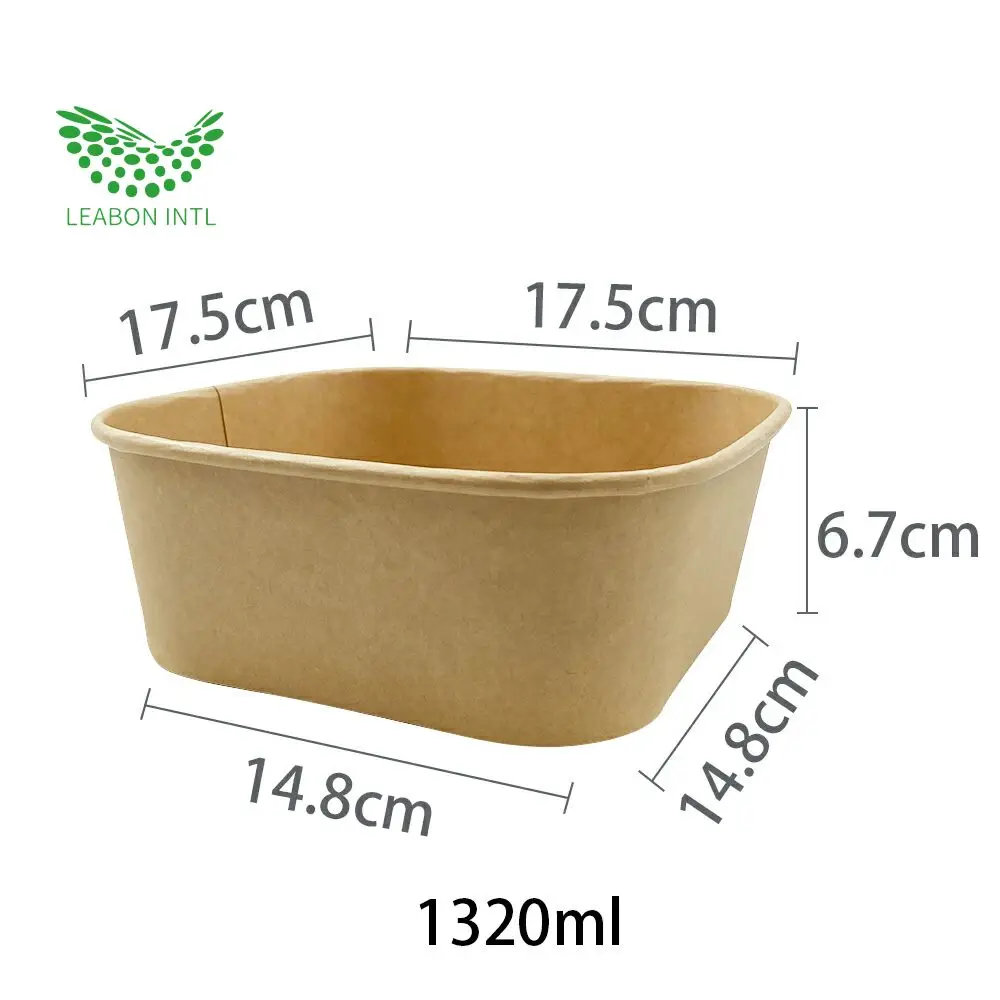 Compostable Biodegradable 1320ml Square Kraft Paper Salad Bowl Take ...