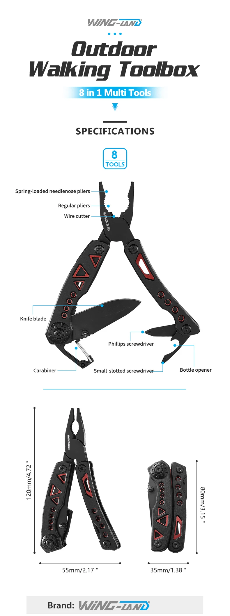 8in1 Black Tactical Multi Tool Multifunctional Tool Fold Pocket Knives ...