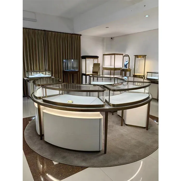 Luxury Round Pedestal Vitrine Jewelry Showcase Display Cabinet Led ...