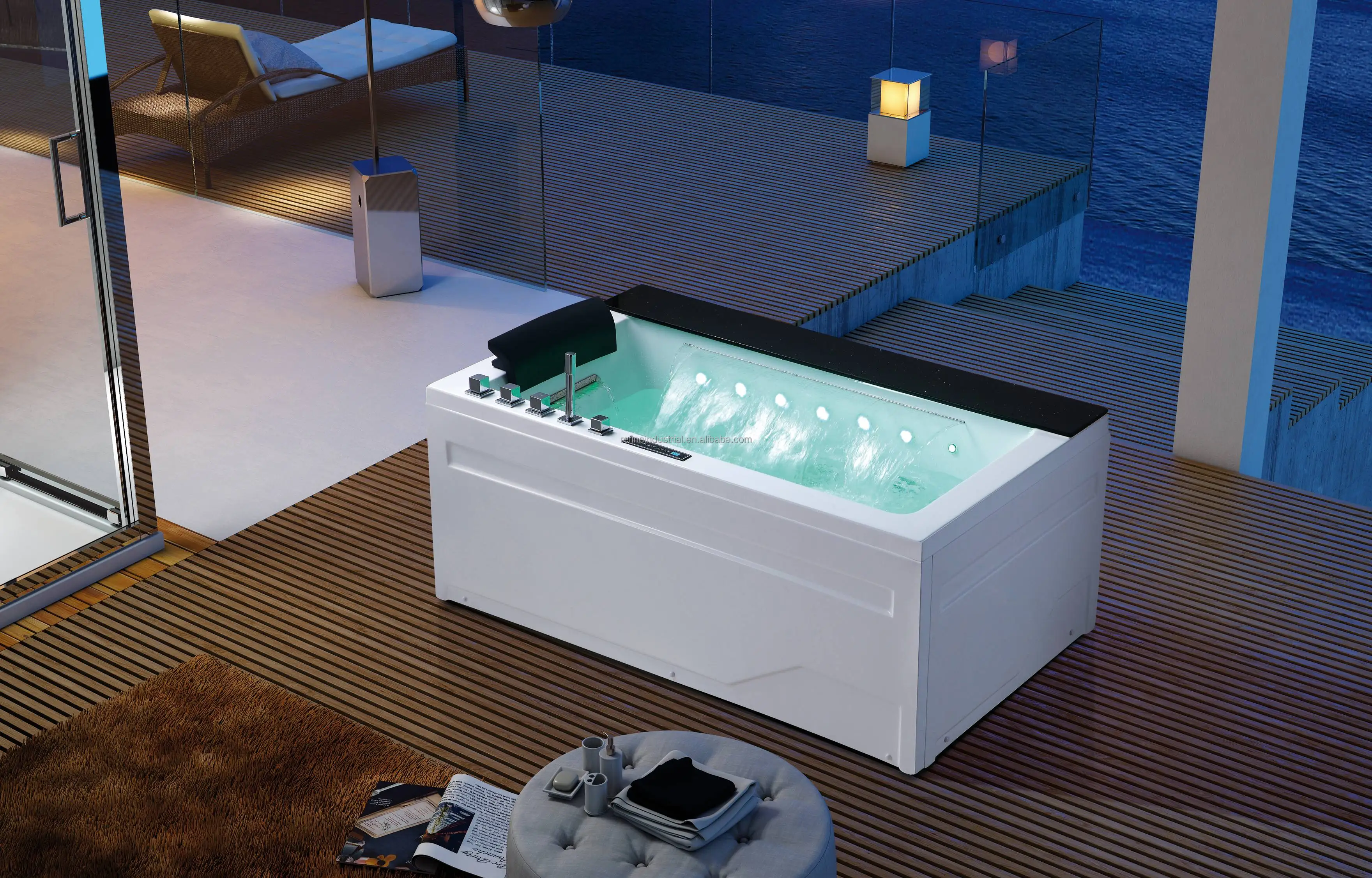 AFFINARE Modern Acrylic Whirlpool 1 Person Corner Apron Installation ...