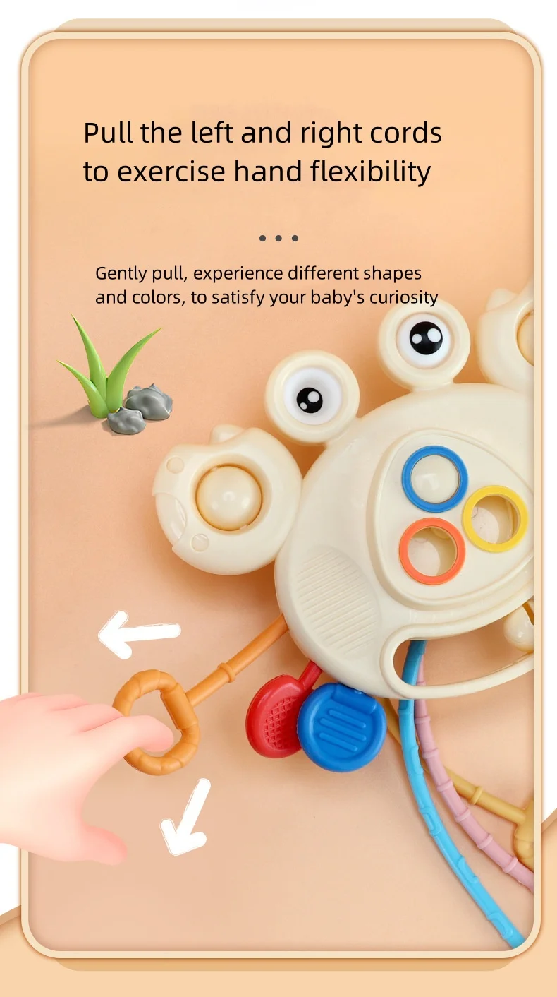 Montessori Pull String Sensory Toys Crab Shape Silicone Teething ...
