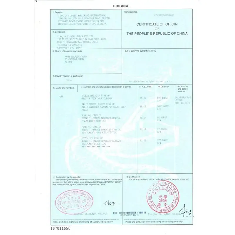 Certificate of Origin Handle Customized Seal Printing