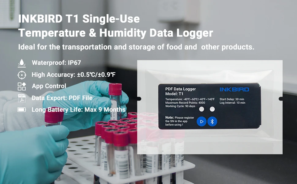 Inkbird Ibs-t1 Waterproof Temperature Data Logger For Quality Control ...