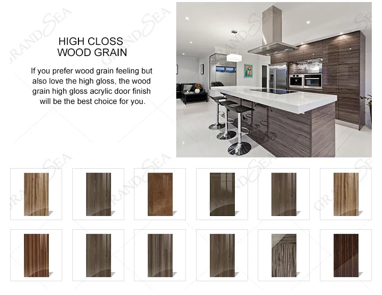 MDF Apartment Beige High Gloss Lacquer Kitchen Cabinets