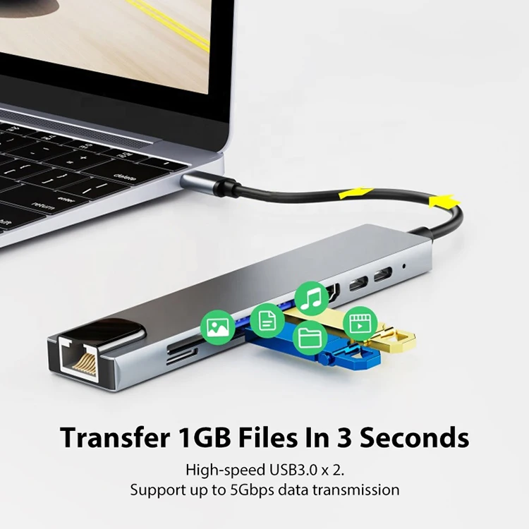 8 in 1 USB C Hub - High-Speed Charging & Data Transfer