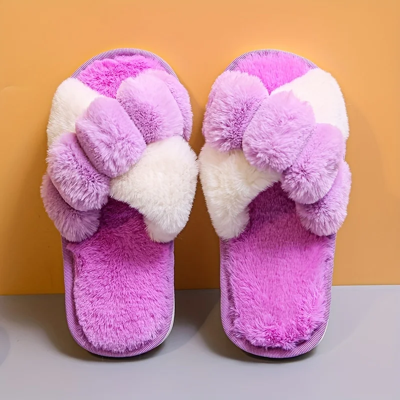 Colorful House-style Plush Cross Slippers Anti-slip Indoor Slippers For ...