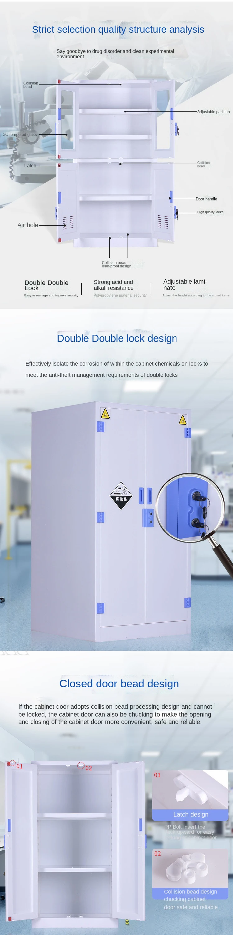 Laboratory Chemical Reagent Storage Cabinet Pp Material Acid Corrosive ...