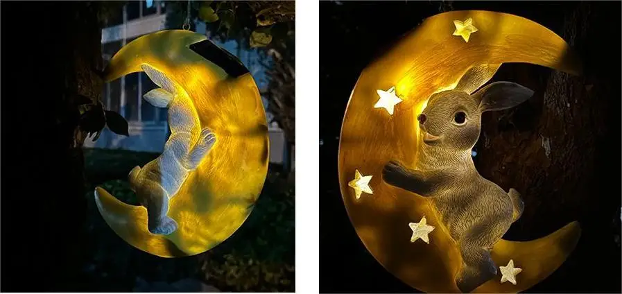 2024 Cute Resin Rabbit Lying Solar Led Moon Lamp Sleeping Garden Statue ...