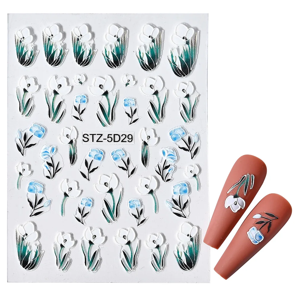 5d Nail Stickers Flowers Geometric Lines Decor Acrylic Embossed Sliders ...