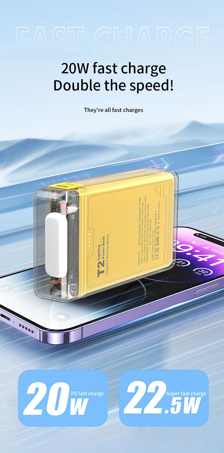 Universal Transparent Power Bank Pd20w With Led Lighting 10000 Mah Fast ...