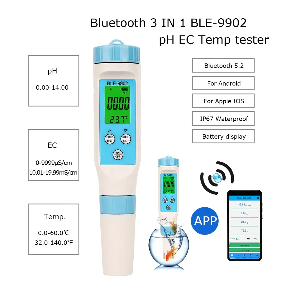 Ble-9902 Bluetooth Water Analyzer Multi Parameter Ph&ec Ph Conductivity ...