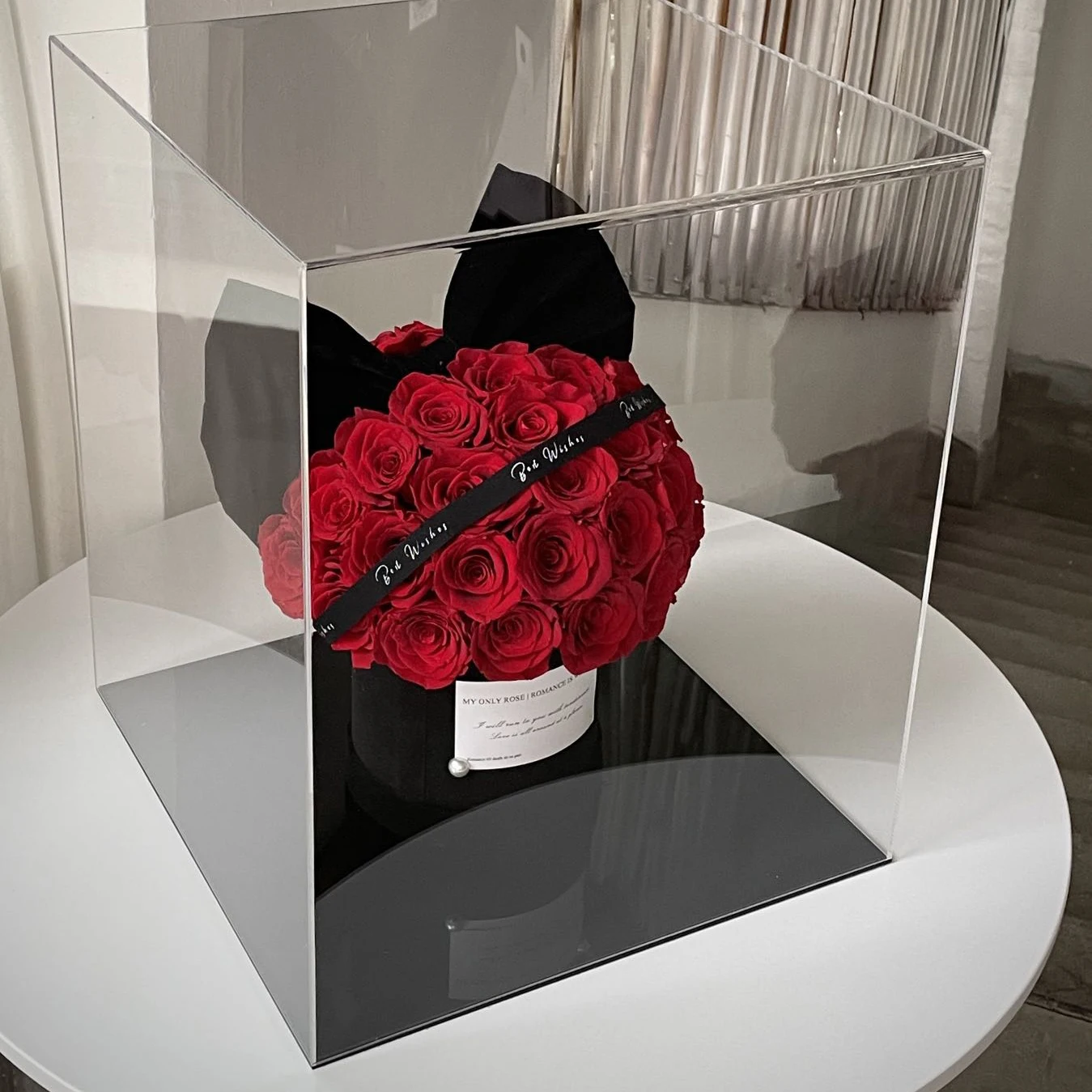 Bowknot Eternal Flower Embracing Bucket Preserved Rose in Acrylic Box ...