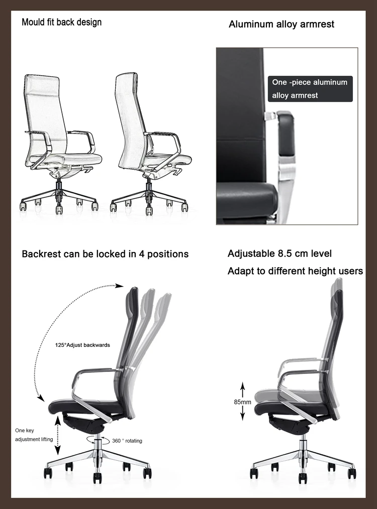 FURICCO High Back Executive Leather Chair with Aluminum Armrest