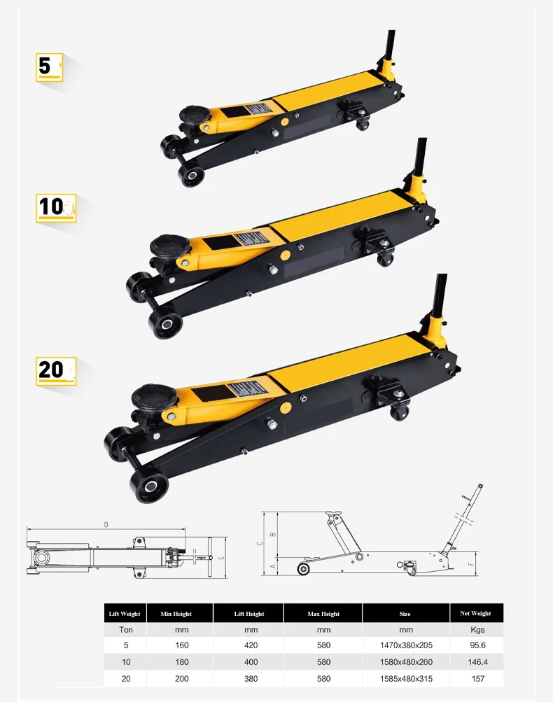 Horizontal Hydraulic Car Lifts 3t Dual Pump Low Profile Floor Jacks ...