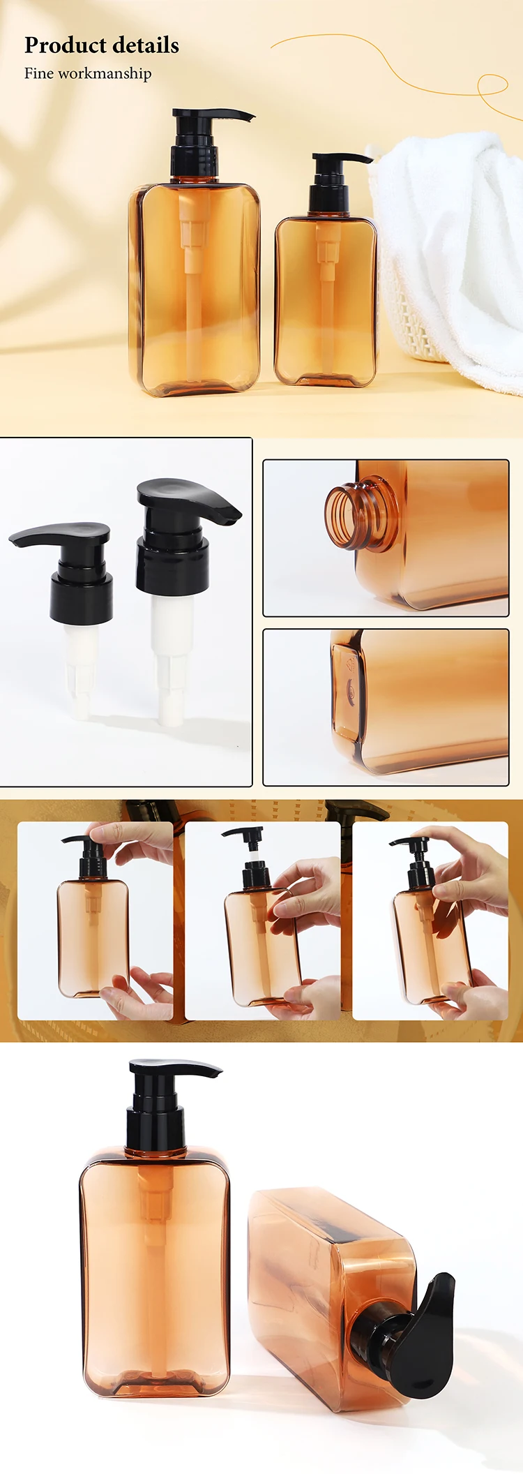 Custom Flat Square Shampoo Shower Gel Bottle - 200ml 300ml