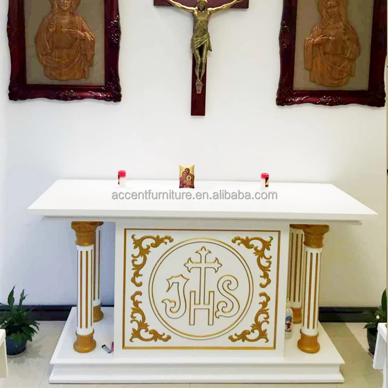 Modern White Wooden Sacrificial Table for Church Altar