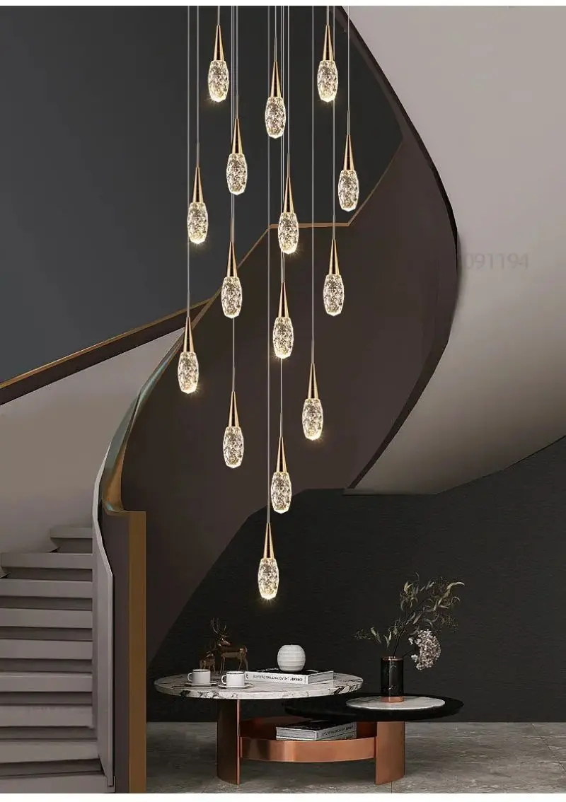 Modern Long Crystal Chandelier For Duplex Spiral Staircase Creative ...