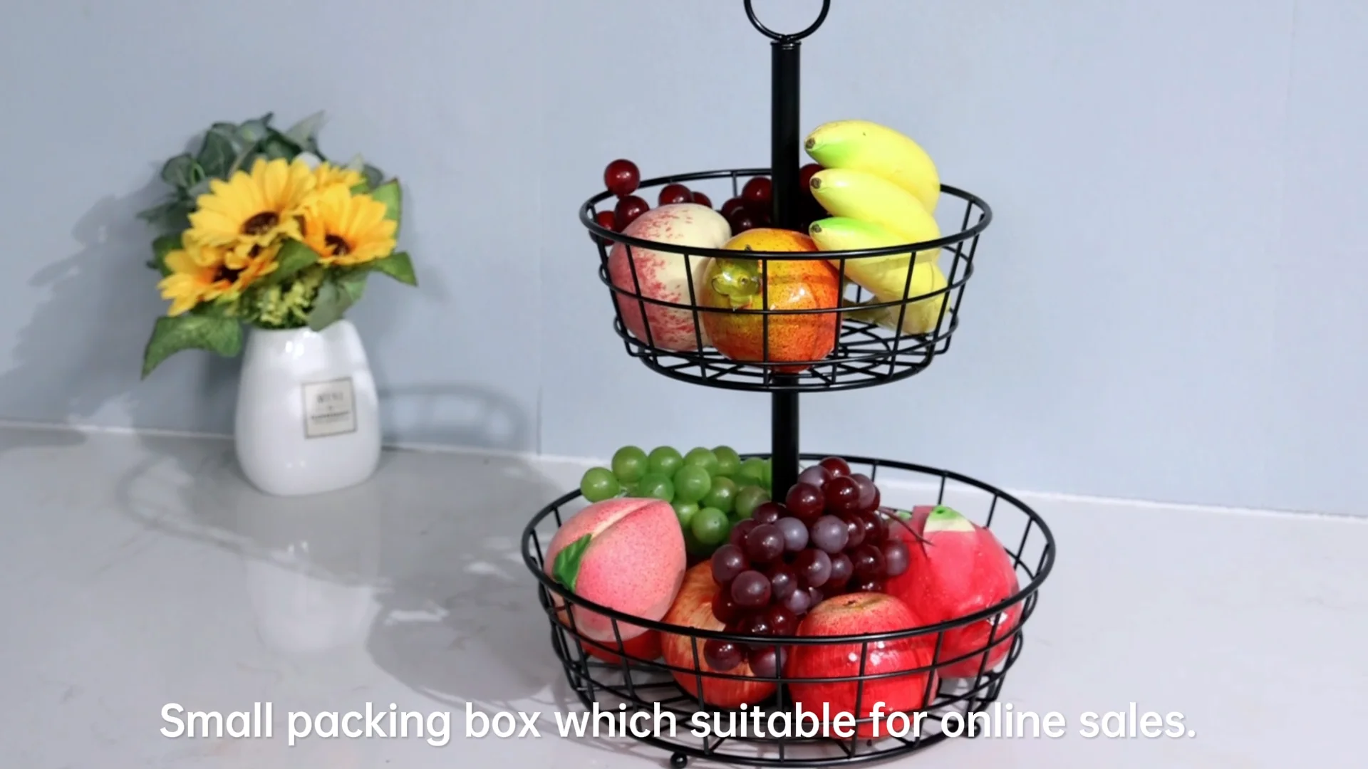 Modern Metal Iron Wire Countertop Fruit Basket Rack Kitchen Storage Two ...