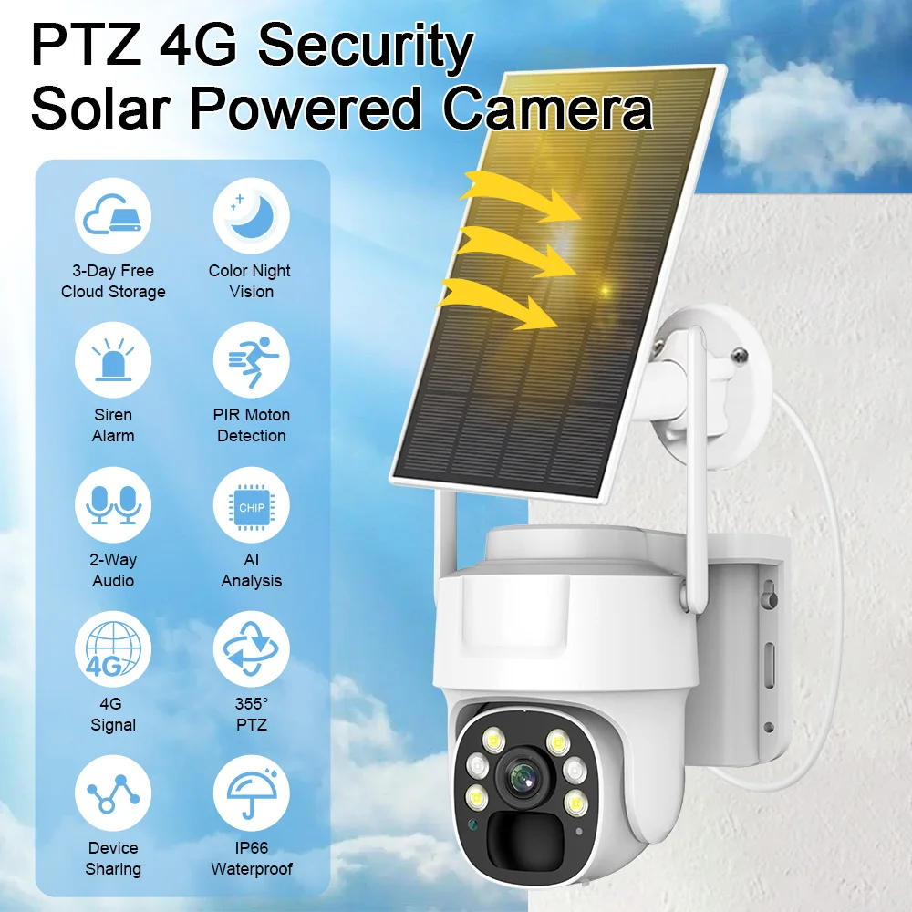 Solar Powered 4G IP PTZ Camera with Night Vision & Sound