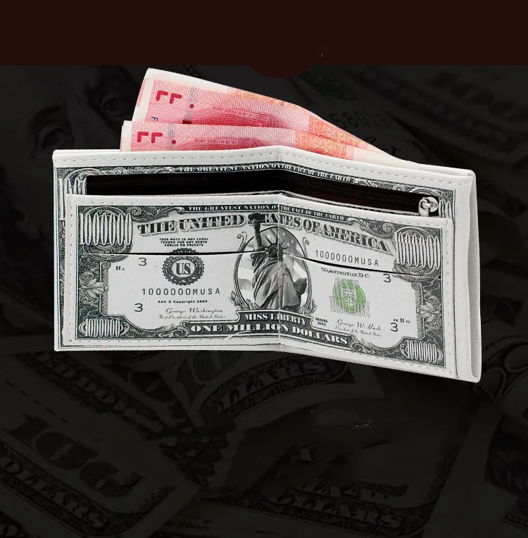 Pu Leather 100 Us Dollar Bill Organizer Wallets With Zipper Print ...