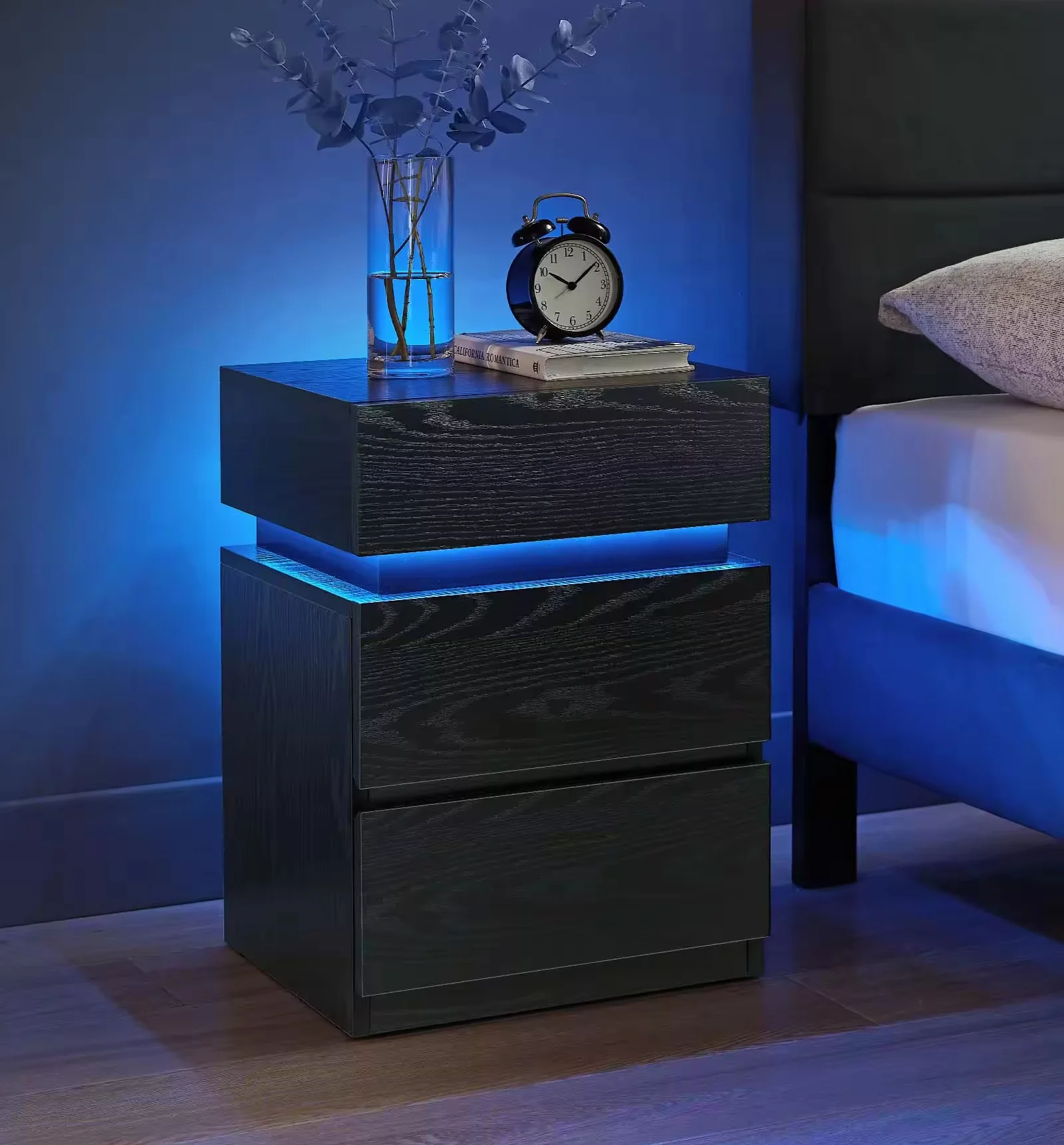 Smart Beside Table With Led Lights 3 Drawers End Table Nightstands ...