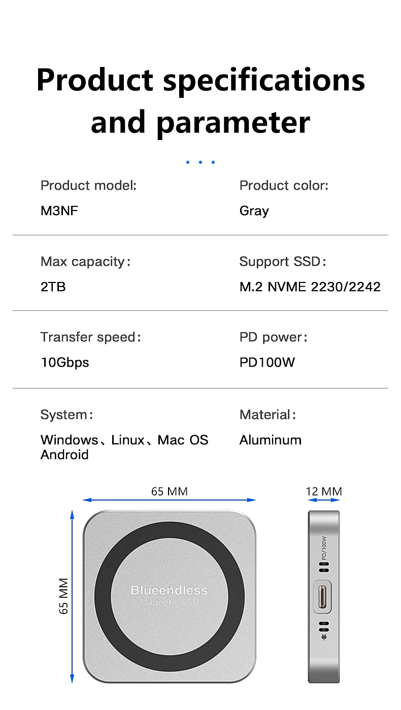 Magnetic M 2 NVMe SSD Enclosure With USB C Cooling Fan Supports