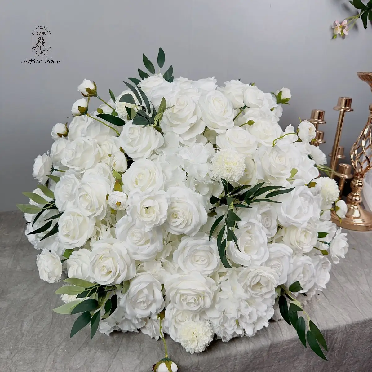 Dkb White Luxury Colorful Flower Ball Wedding Decoration Pink White Artificial Rose Baby Breath ...