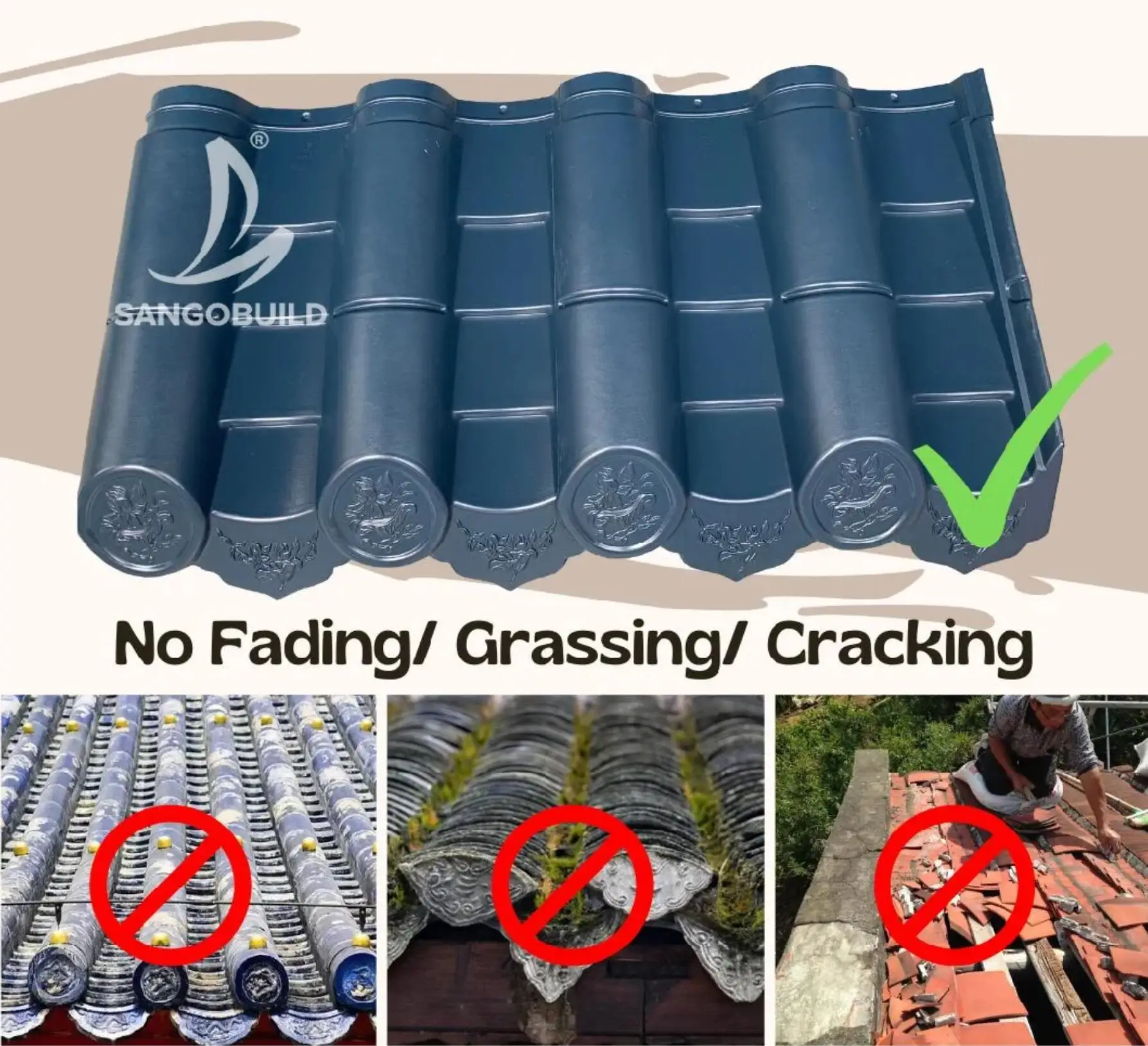 Durable Chinese Antique Shingle Tiles - High Polymer Resin