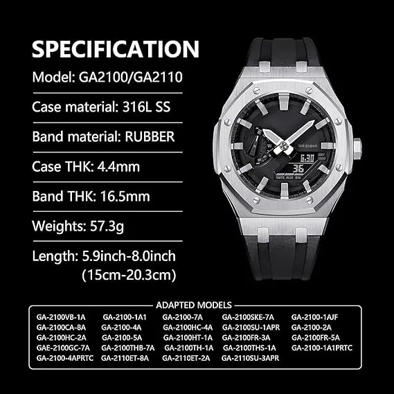 Luxury Stainless Steel Band Mod Kit for Casio GA 2100/GA 2110 - Upgrade ...