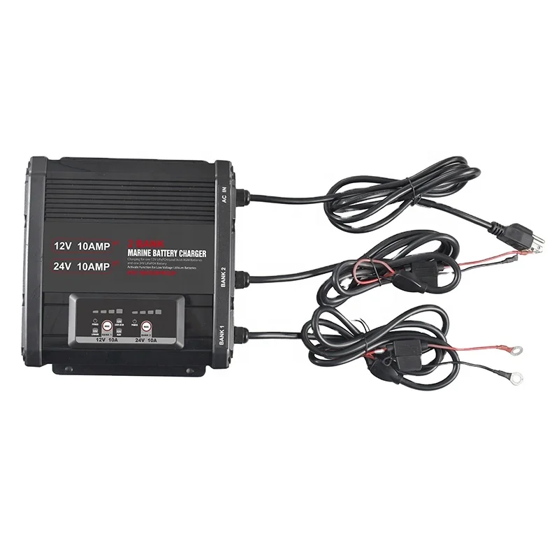 IP67 Waterproof 12V 24V 10A Marine LiFePO4 Battery Charger 2-Bank Fishing Boat Onboard Charger ...