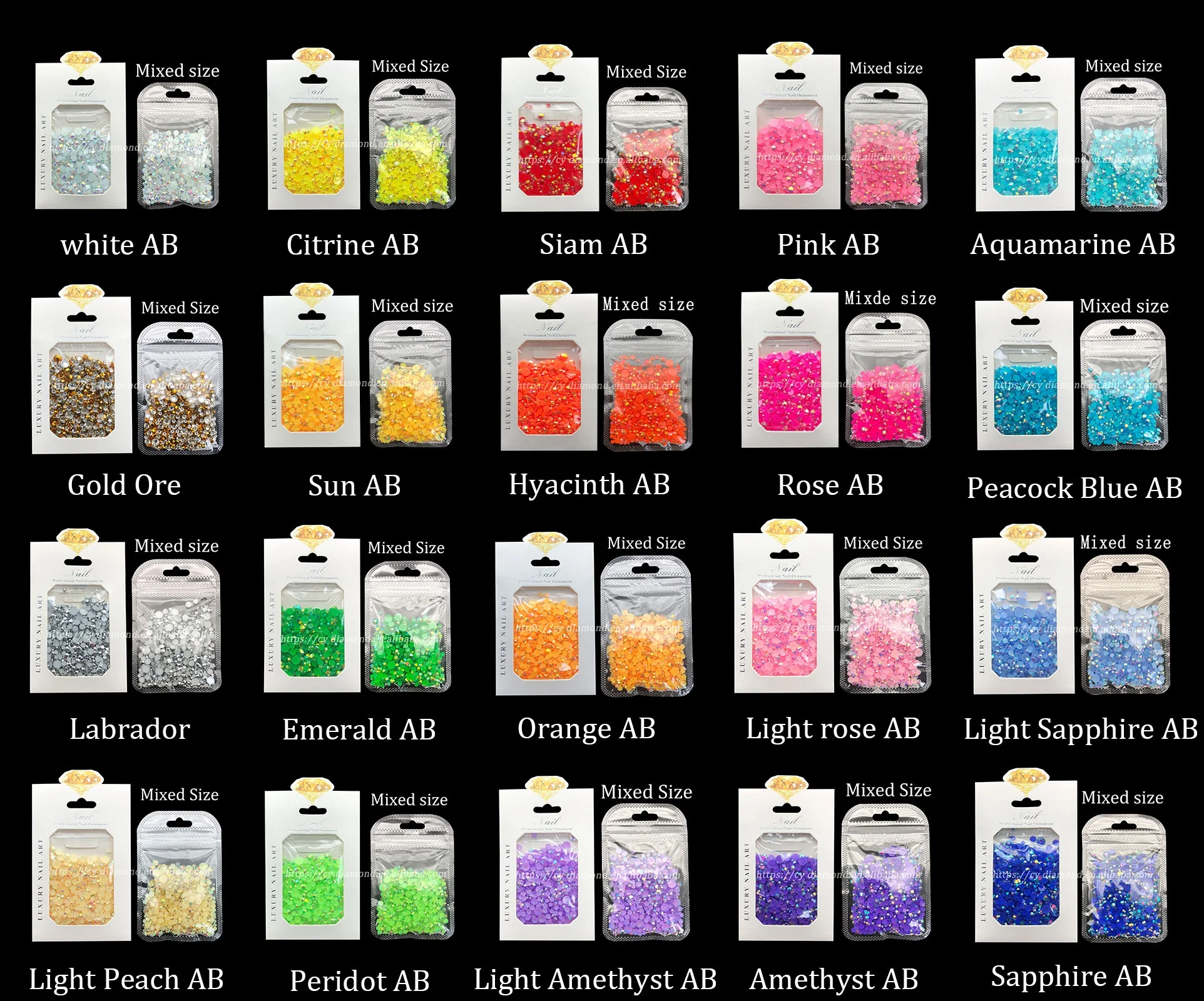 Wholesale Rhinestone Color Jelly Rhinestones Flatback Round Mix Size ...