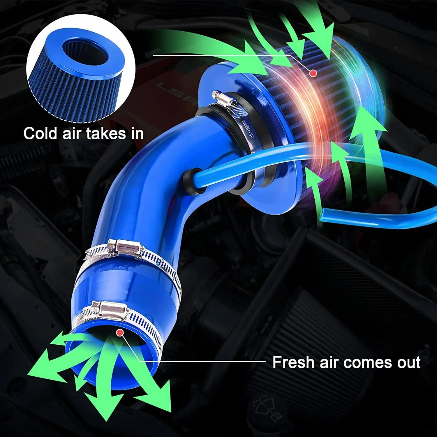 Raracing3'' Universal Car Cold Air Intake Filter Induction Kit Aluminum ...