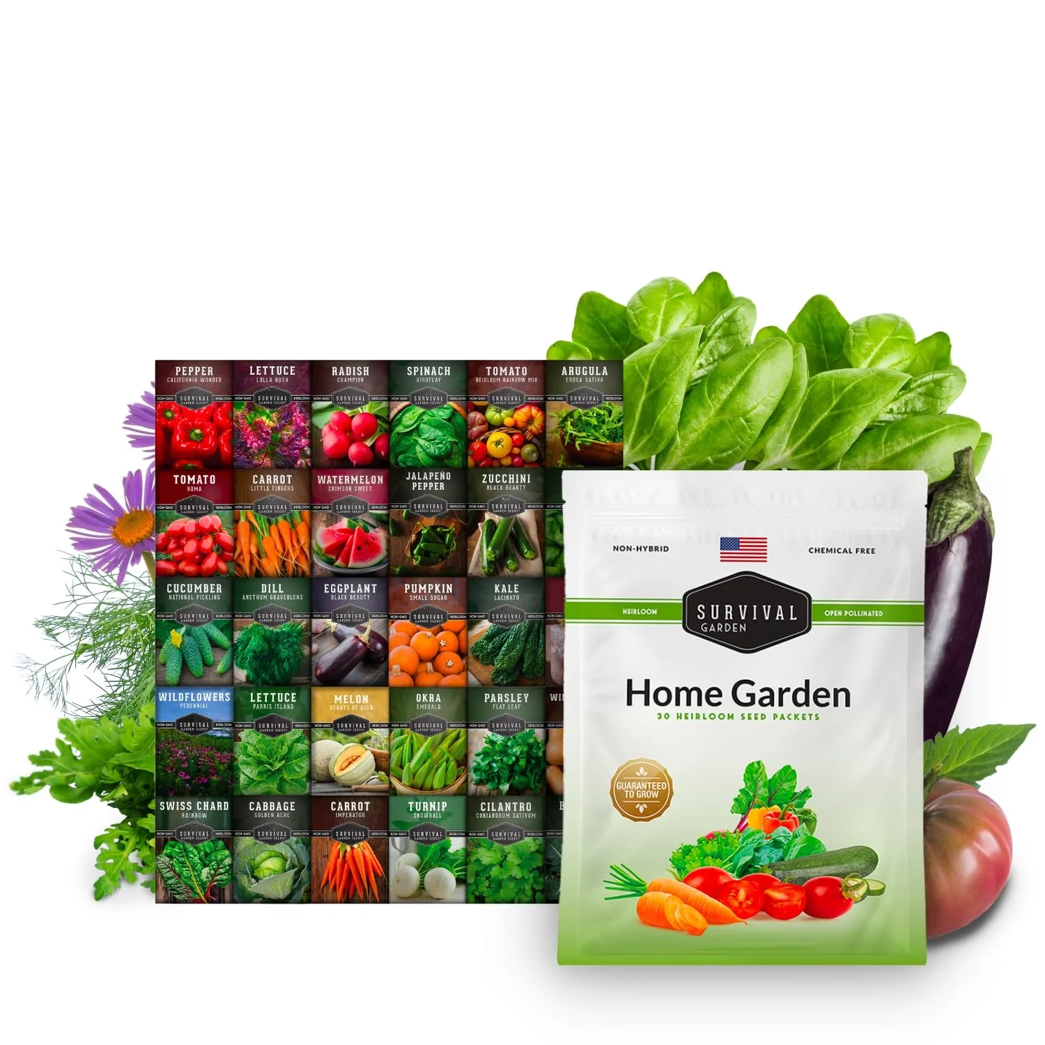 Home Garden Collection 30 Pack Non-GMO Heirloom Seeds-18,500+ Varieties ...