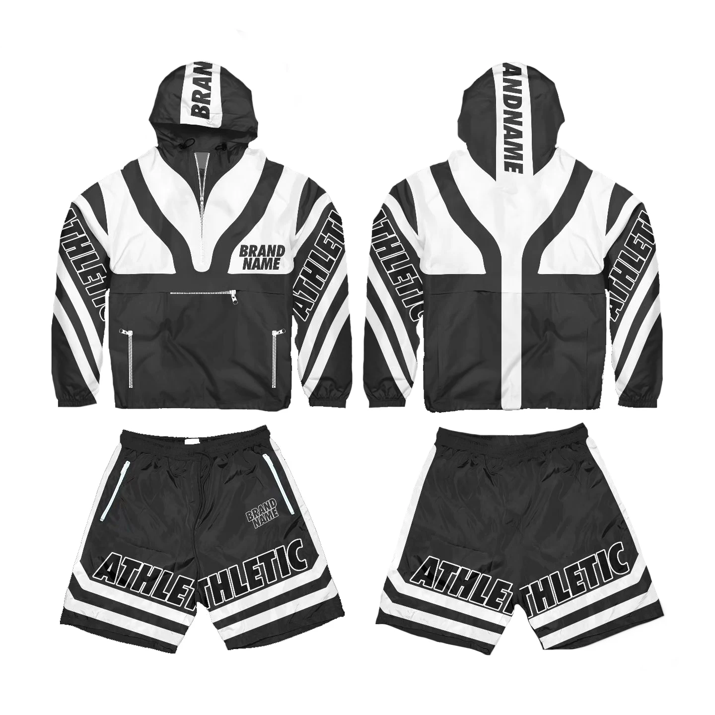 Custom Retro Colorblocked Polyester Windbreaker Shorts Set Hip Hop ...