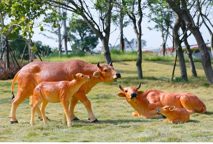 Support Oem Resin Farm Cows Cattle For Sale / Life Size Yellow Cattle ...
