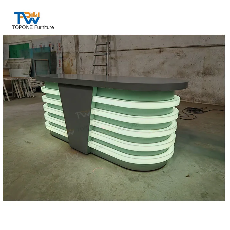 Modern White Curved Reception Desk with LED Light for Office, Apartment ...