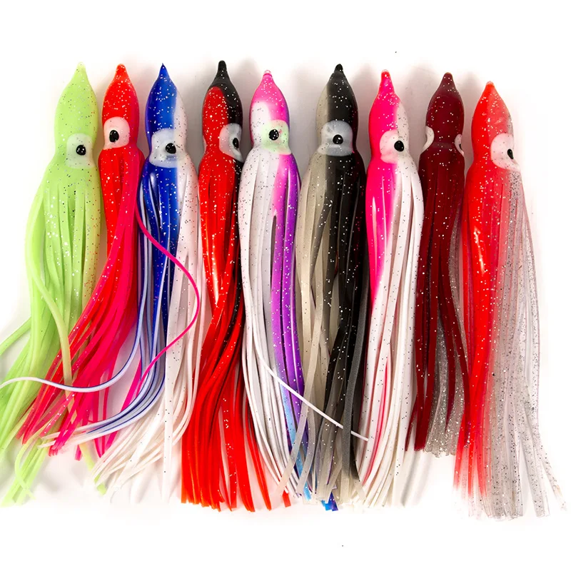 4-24cm Luminous Squid Skirt Saltwater Octopus Soft Plastic Fishing Lures Trolling Skirts for Sea ...