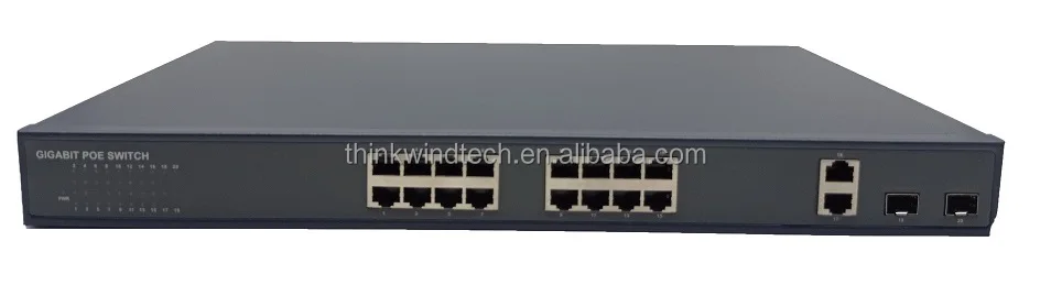 Cctv Ip Network Switch With 16 Poe Ports And 2 Of 1000mbps + 2 Sfp ...